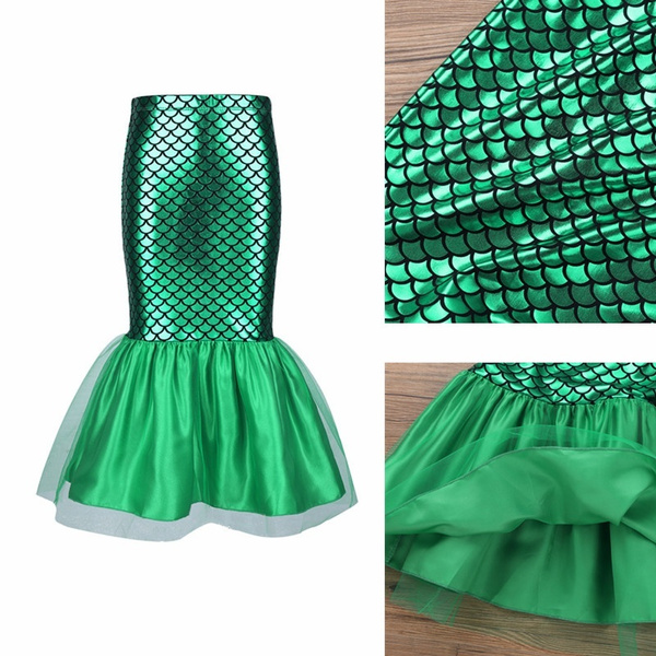Kids Girls Glossy Fish Scale Printed Mermaid Tail Walkable Skirt ...