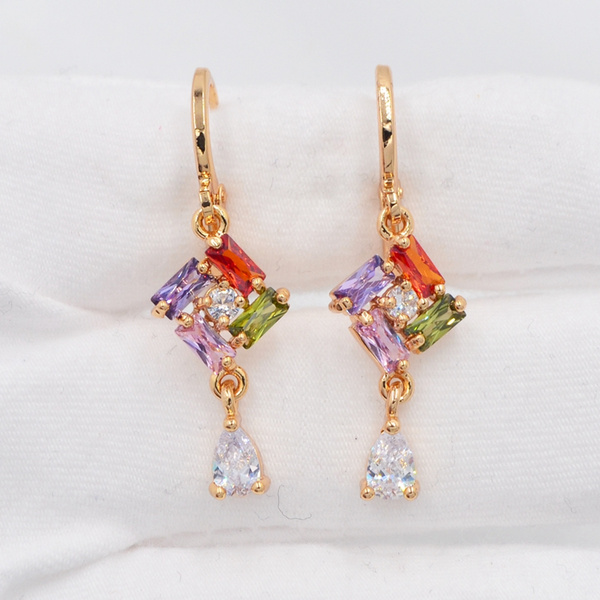 Multi-Color Square CZ Cubic Zirconia Drop Dangle Earrings Jewelry | Wish