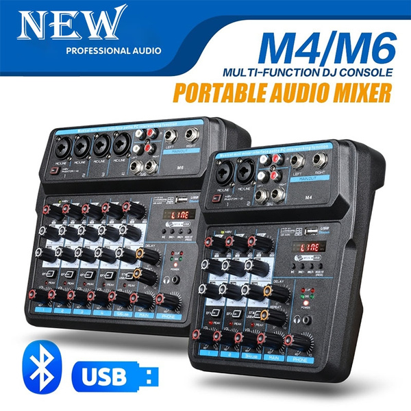 M4/M6 Protable Mini Mixer Audio DJ Console with Sound Card, USB, 48V ...