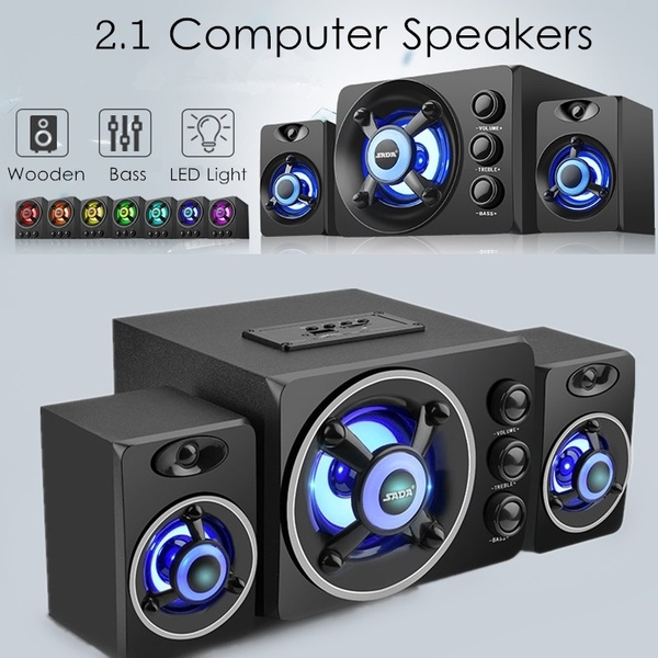 SADA Multimedia 2.1 Desktop Computer Speaker LED Light Heavy Bass ...