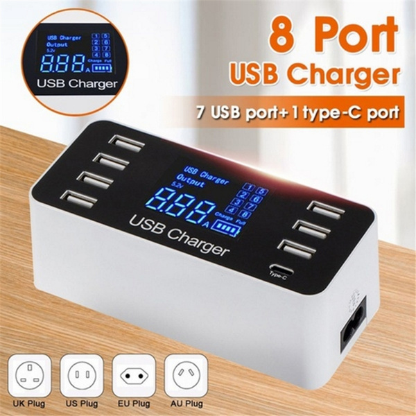 Smart 8-Port USB Adapter LCD Display USB Charger Desktop Phone Charging ...