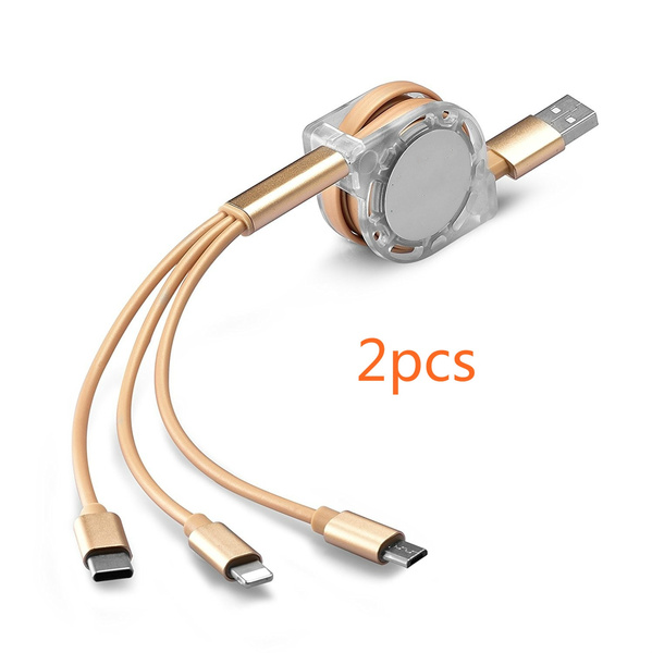 Retractable multi-purpose cable, three-in-one 1-meter retractable USB ...