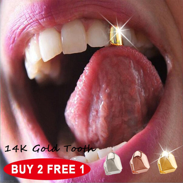 1 Pieces 14K Plated Gold Hip Hop Top Tooth Single Grill Cap Teeth Caps ...