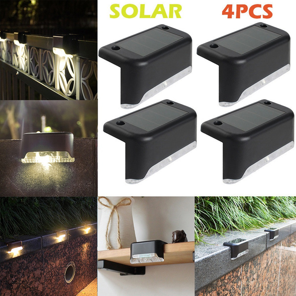 4Pack LED Solar Powered Path Stair Outdoor Light Garden Yard Fence Wall ...