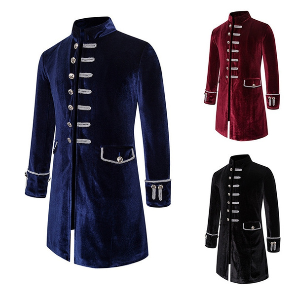 Mens Velvet Military Drummer Tailcoat Long Suit Jacket Gothic Tuxedo ...