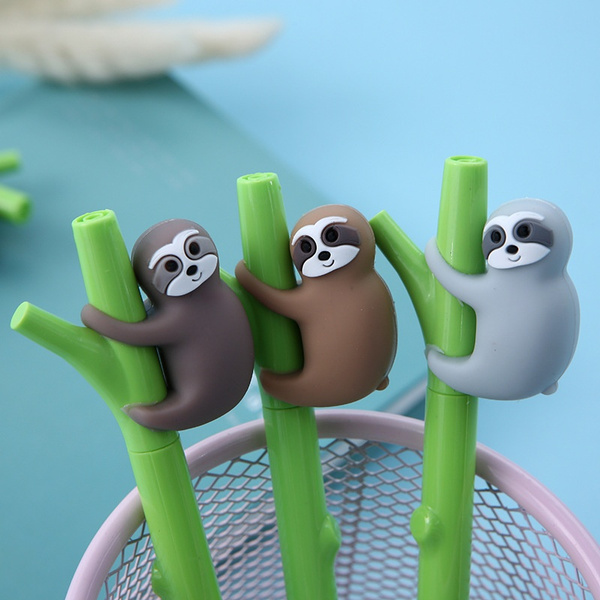 2 Pcs Cute Sloth Climbing Trees Gel Pen 0.5mm Black Blue Ink Writing ...