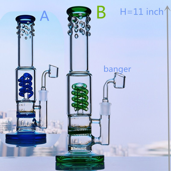 Unique Glass Bule and Green Water Pipe spiral Dab Rig and Perc Oil Rigs ...