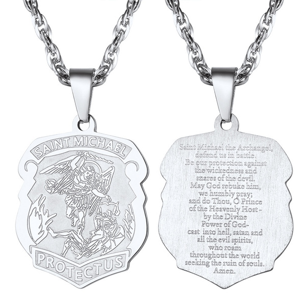 Stainless Steel Saint Michael The Archangel Necklace Pendant & Chain ...