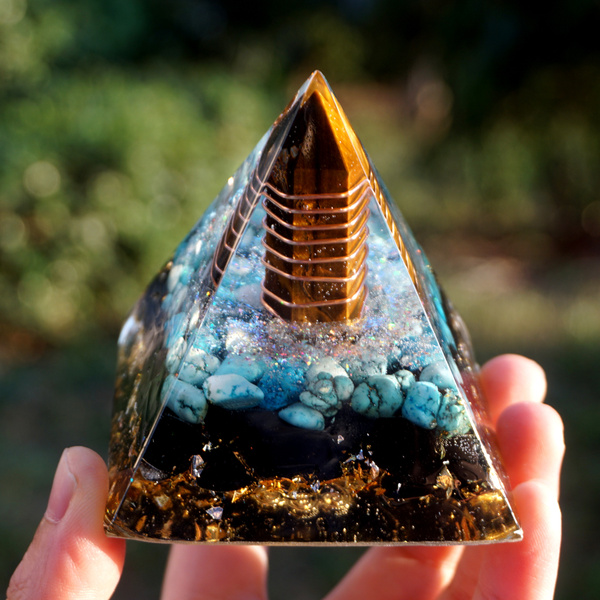 7cm Orgonite Pyramid Tiger Eye Rocket Column In Copper Energy Circle ...