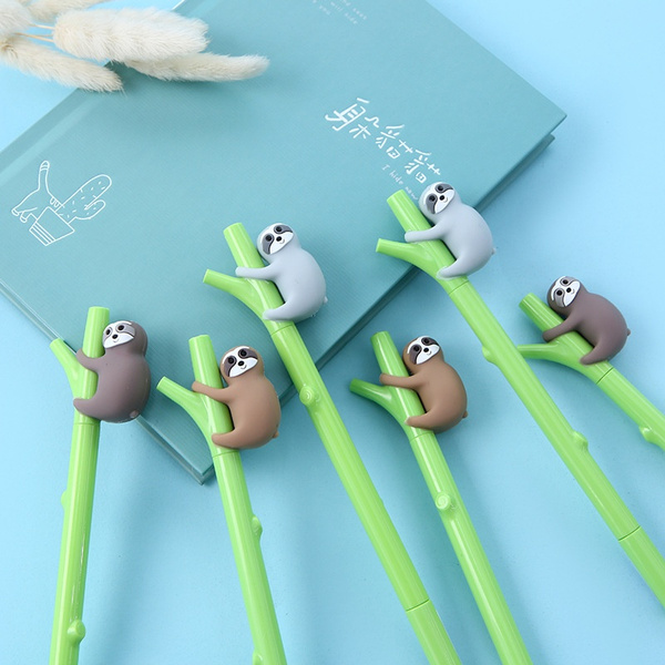 2 Pcs Cute Sloth Climbing Trees Gel Pen 0.5mm Black Blue Ink Writing ...