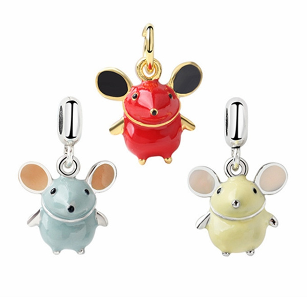 Trendy Girls Charm Silver Plated Lovely Little Mouse with Blue/Yellow ...