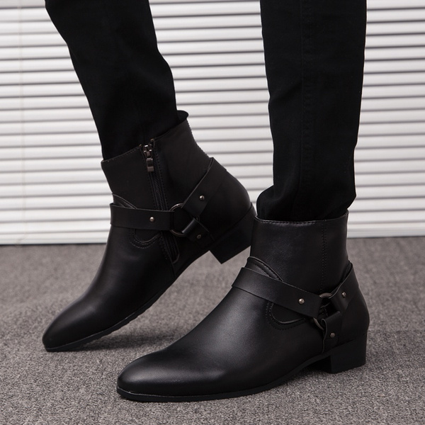 Plus Size Men Short Leather Boots 6.5-13 Men Fashion Pointed Toe ...
