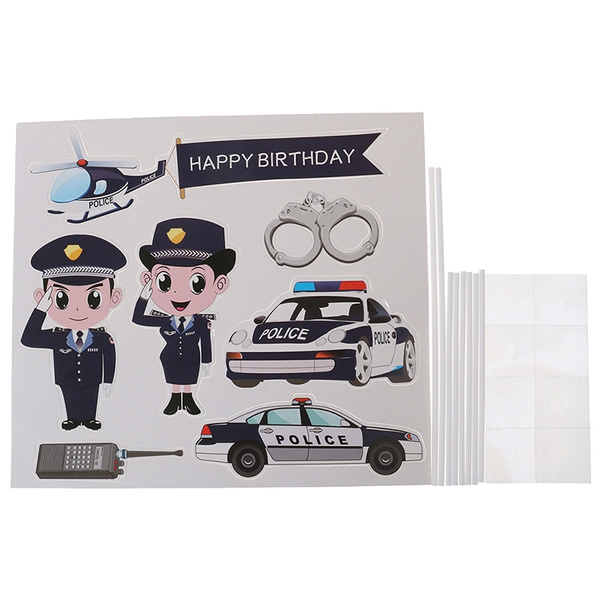 Cartoon Police Car Plane Handcuffs Birthday Cupcake Toppers Decorations ...