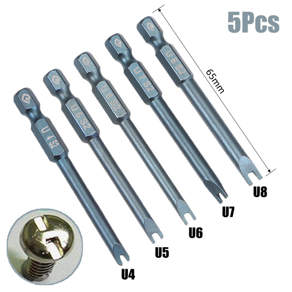 5Pcs U-Shaped Bits Set 1/4 Inch Hex Shank Magnetic U4 U5 U6 U7 U8 ...