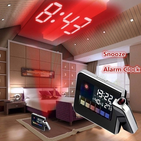 LCD Digital LED Projector Projection Weather Station Calendar Snooze ...