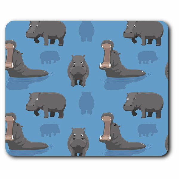 Computer Mouse Mat - Blue Hippopotamus Print Hippo Office Gift #15803 ...