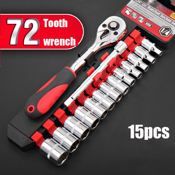 15pcs 1/4" Car Socket Wrench Ratchet Set, Automobile Motorcycle Repair ...