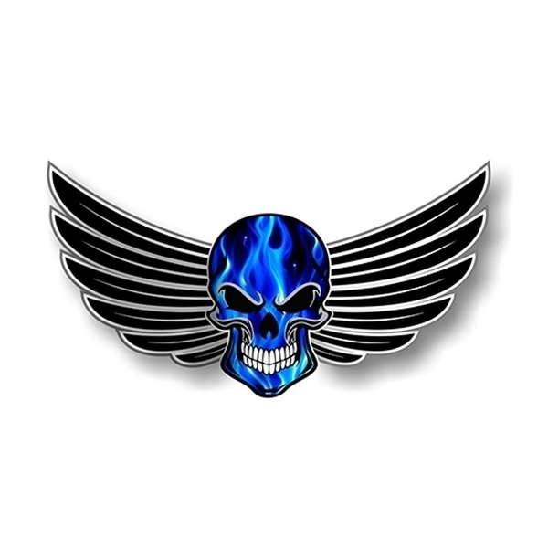 GOTHIC SKULL With Wings Motif & Electric Blue Flames External Vinyl ...