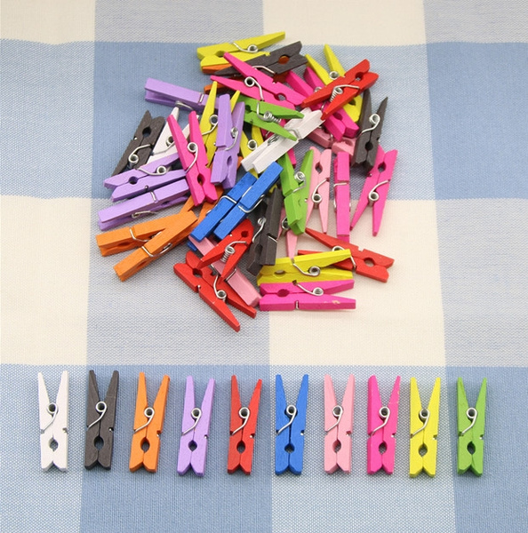 20 Pcs Random Mini Colorful Spring Wood Clips Clothes Photo Paper Peg ...