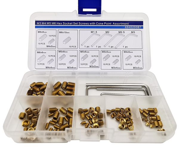 Brass M3 M4 M5 M6 Hex Socket Set Screws Assortment Kit,Cone Piont,130 ...