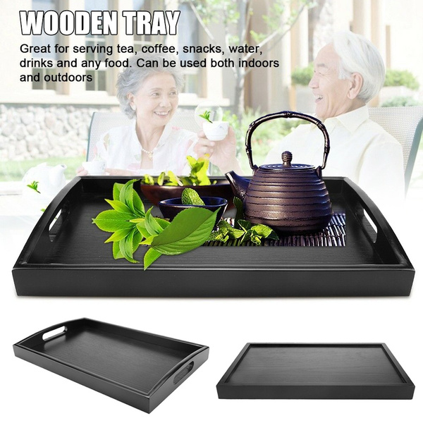 Serving Tray Large Black Wood Rectangle Food Tray Butler Breakfast ...