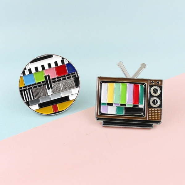 Classic Vintage No Signal TV Television Enamel Pin Colorful Screen ...