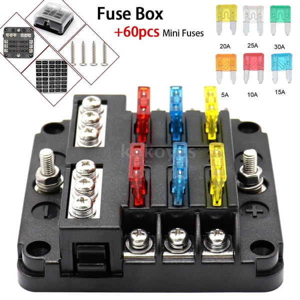 6-Way/4-Way LED Blade Fuse Box with Negative Bus Bar Car Automotive ...