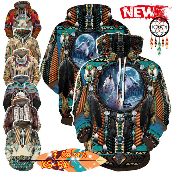 Plus Size Native American Print Hoodies Unisex Casual Long Sleeve ...