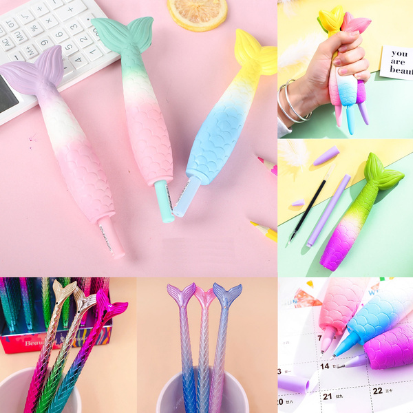 1Pcs Mermaid Tail Gel Pen Cartoon Gradient Color Release Pressure ...