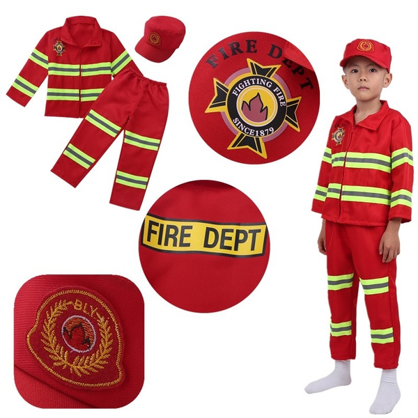 Child Boys Girls Fireman Costume Firefighter Role Play Outfit ...
