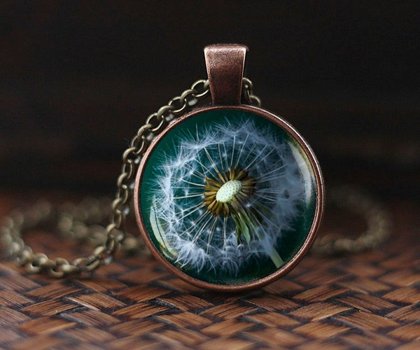 Dandelion pendant, Dandelion necklace, Dandelion jewelry, flower ...