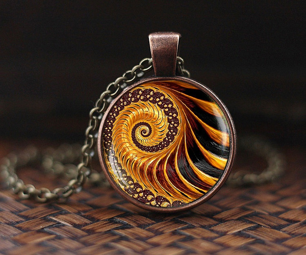 Golden Fractal necklace, Fractal pendant, Fractal jewelry, Fibonacci ...