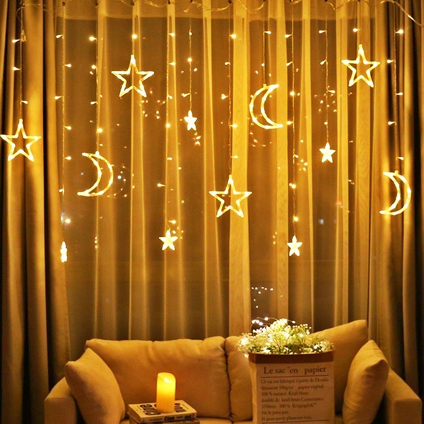 2.5M LED Lights Romantic Moon Star LED Curtain String Lighting Strip ...
