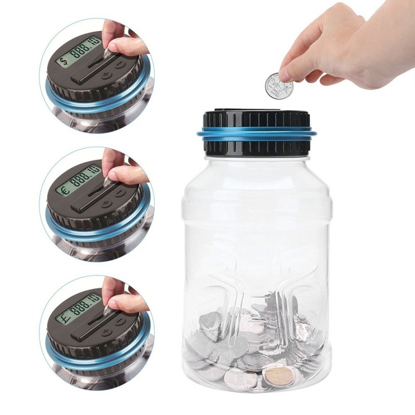 Large Digital Coin Counting LCD Coin Counting Box Jar Money Storage Box ...