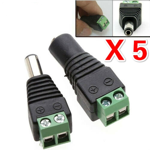 5 Pcs Plug Adapter Connector DC 12V For 5050 3528 LED Strip Light CCTV ...
