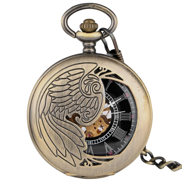 Bronze Large Pocket Watch Unique Half Hollow Cover Roman Letter Black ...