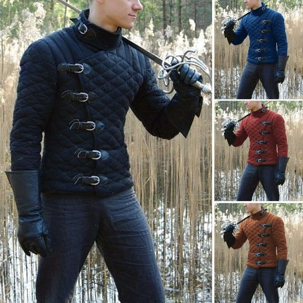 New Men's Vintage Stylish Knight Armor Quilted Jacket High Collar ...