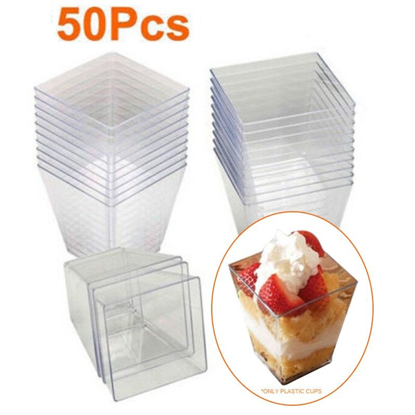 50Pcs 60ml Mini Square Dessert Cup Cube Clear Plastic Sample Dish Tray ...