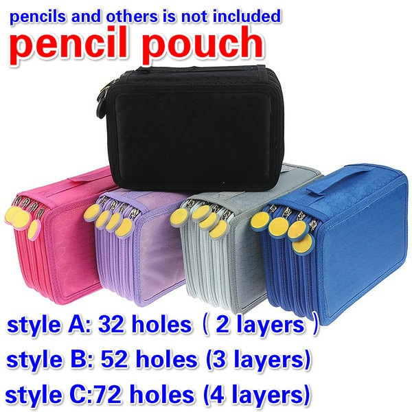 32/52/72 Holes 2/3/4 Layers Nylon School Pencil Case Pen Pouch Brush ...