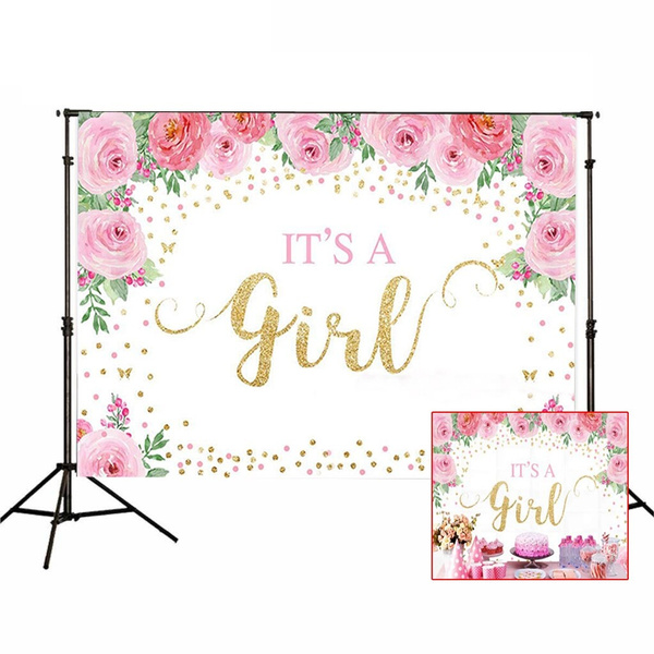floral princess baby shower Party Backdrop golden letters it's a girl ...