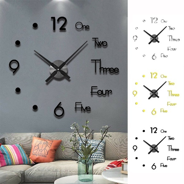 3D Acrylic Digital Wall Clock Sticker Design Large Round Wall Clock DIY ...
