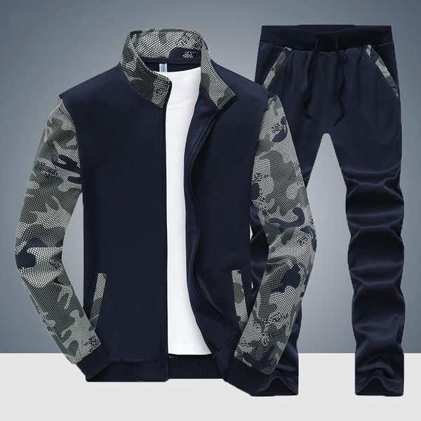 Men Tracksuit Set Casual Camouflage Sleeve Men's 2 Pcs Sets Sportswears ...