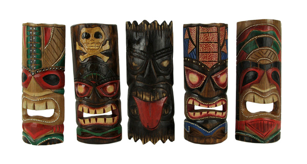 Set of 5 Wood Tropical Tribal Hawaiian Tiki Masks Beach Bar Luau 12 ...