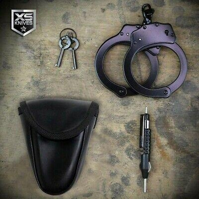 USA SELLER USA STOCK 5pc Set REAL Handcuffs DOUBLE LOCK Pro BLACK w ...