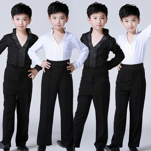 Boys Salsa Latin Tango Modern Dance Shirt Pants Trousers Top Ballroom ...
