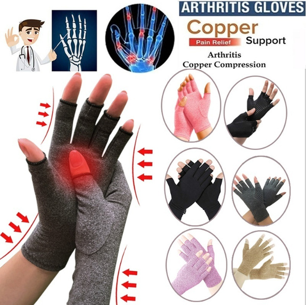 1 Pairs Half Finger Anti-Arthritis Compression Therapy Gloves and Ache ...