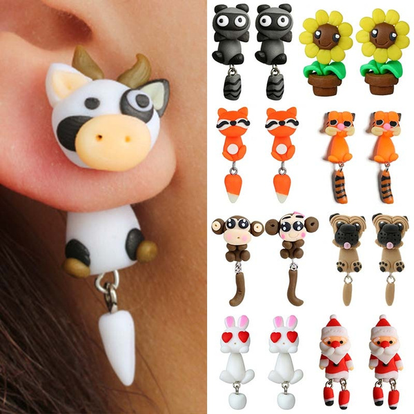 1 Pair Lovely Handmade Creative Earrings Polymer Clay Soft Cute Animals ...