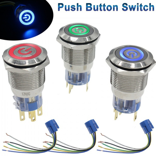 New 19mm 12V LED Power Symbol ON-OFF Car Metal Push Button Switch Latch ...