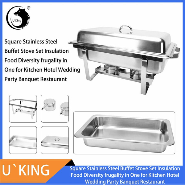 Food Warmer Rectangle Stainless Steel Buffet Server Tray +Lid Party ...