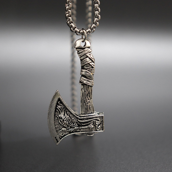 Antique Gold Silver Color Viking Ax Pendant Necklace Nordic Myth Wolf ...